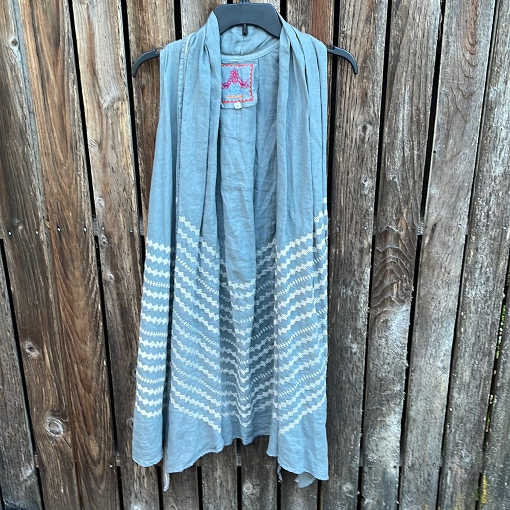 Johnny Was Small Duster Gray Linen Sleeveless Vest Em… - Gem